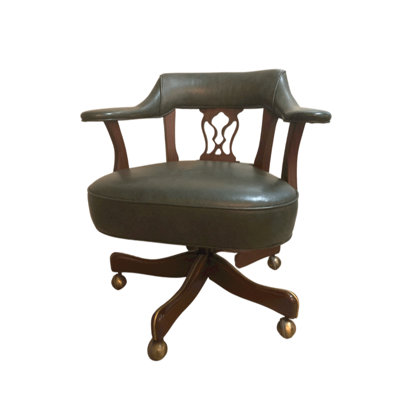 Green Leather Mahogany Swivel Desk Chair with Brass Casters – US ...